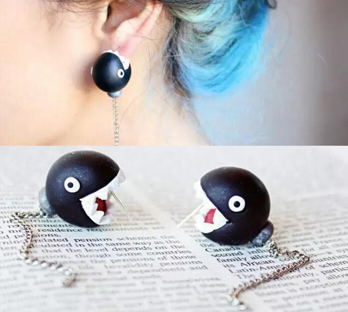 Black Ear Biting Chain Chomp Earrings, Chomper Earrings, Easter Gift on ...